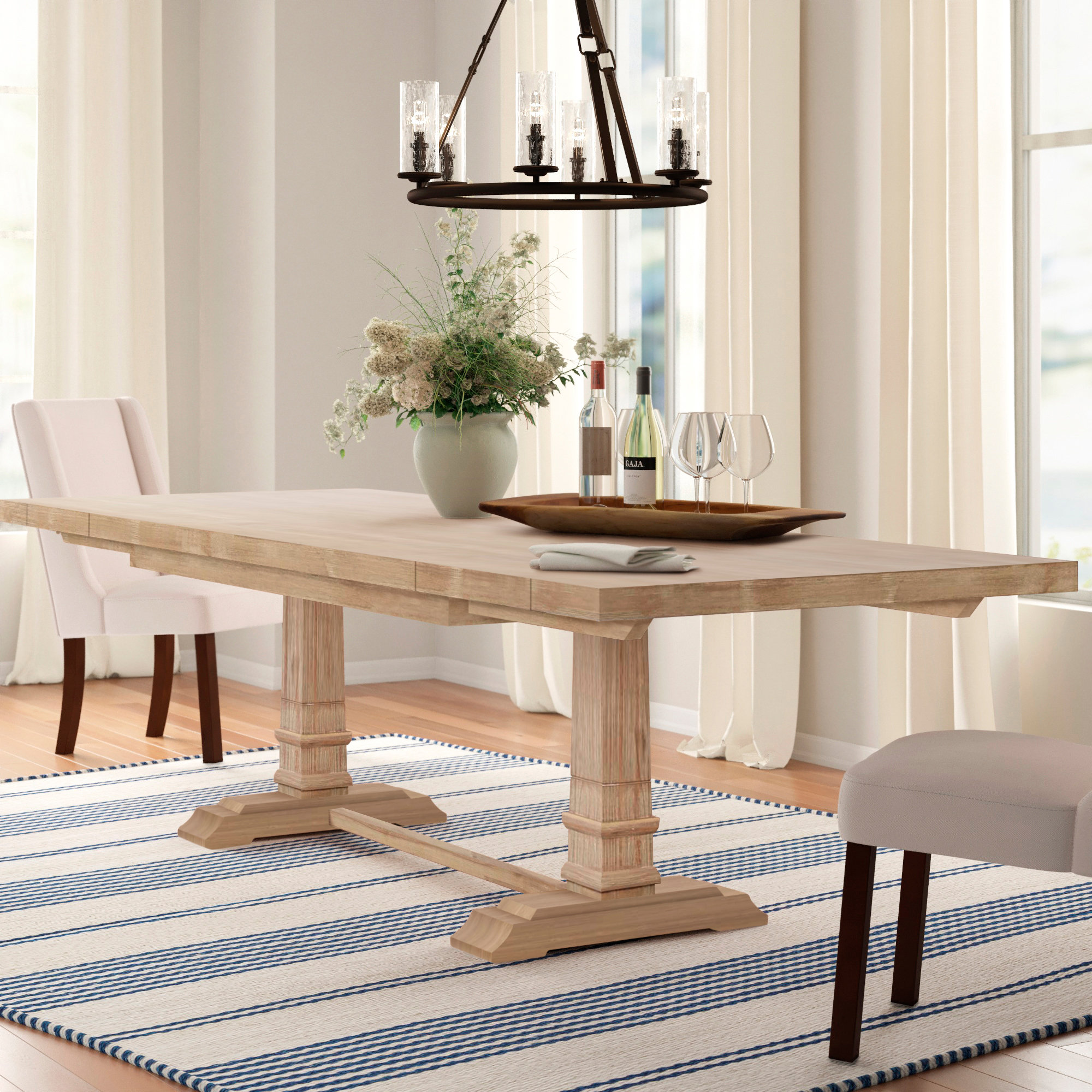Three posts extendable dining table store